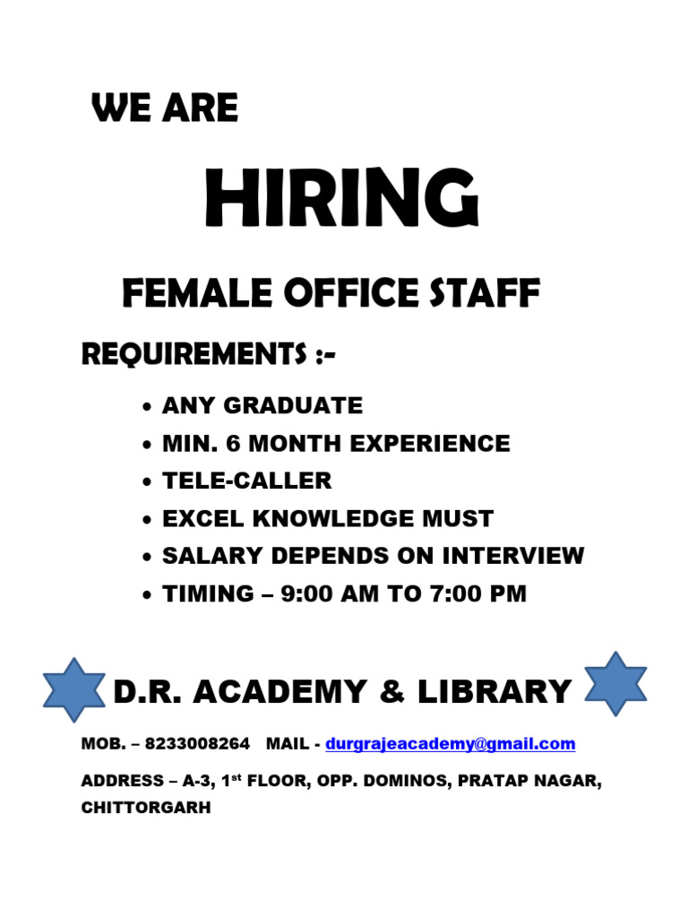 We Are Hiring Female Office Staff | PDF