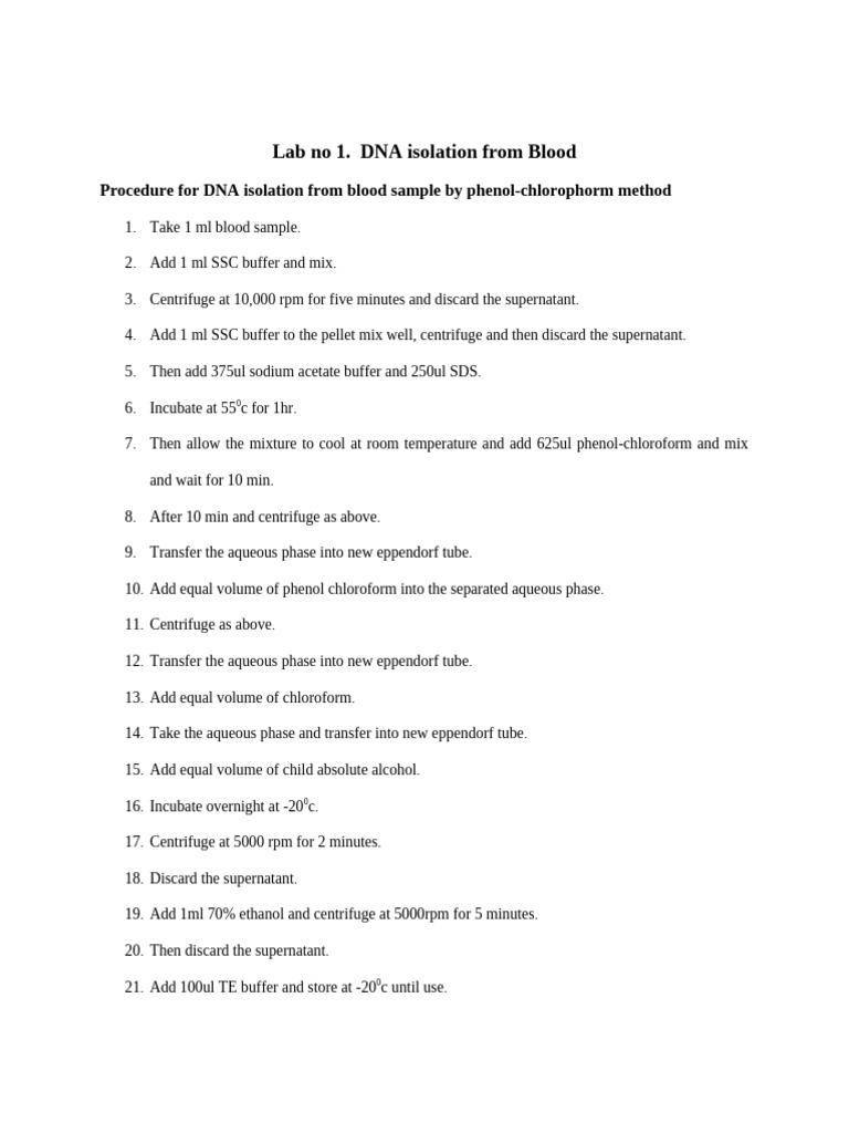 DNA Isolation Protocol from Blood | PDF
