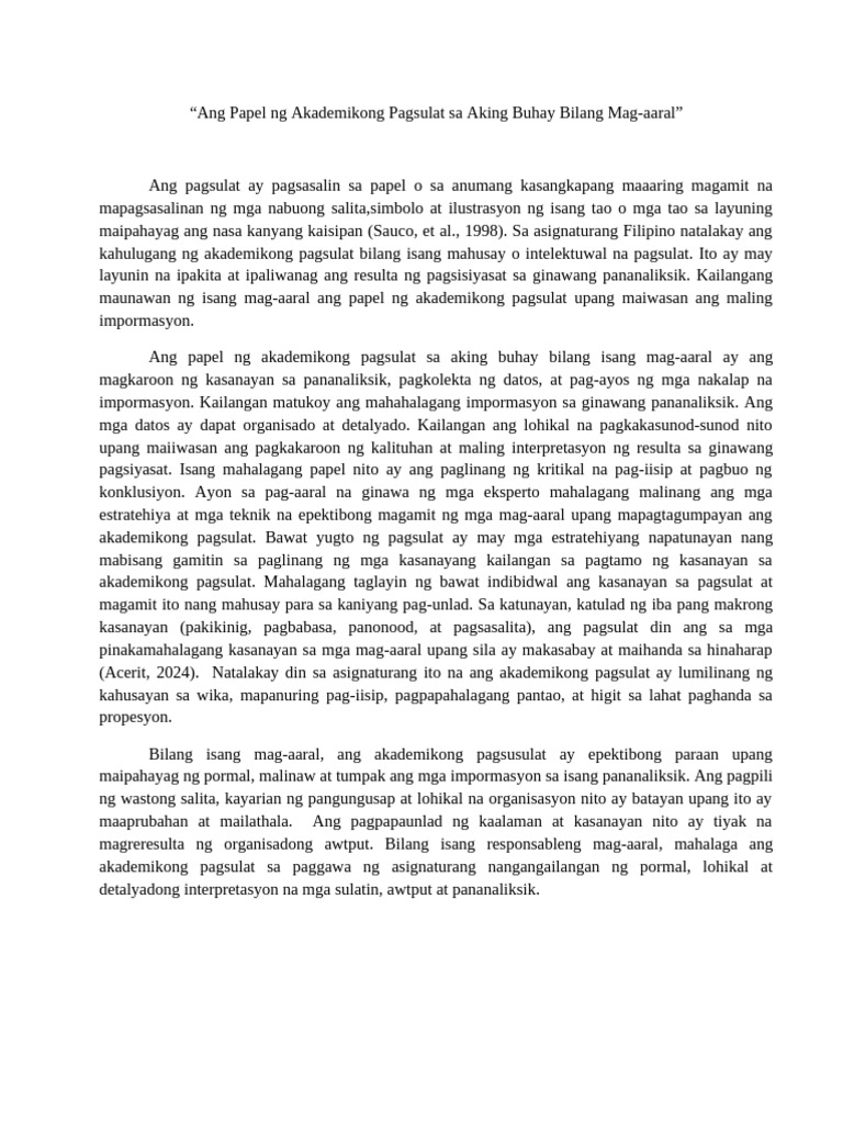 Ang Papel NG Akademikong Pagsulat Sa Aking Buhay Bilang Mag | PDF