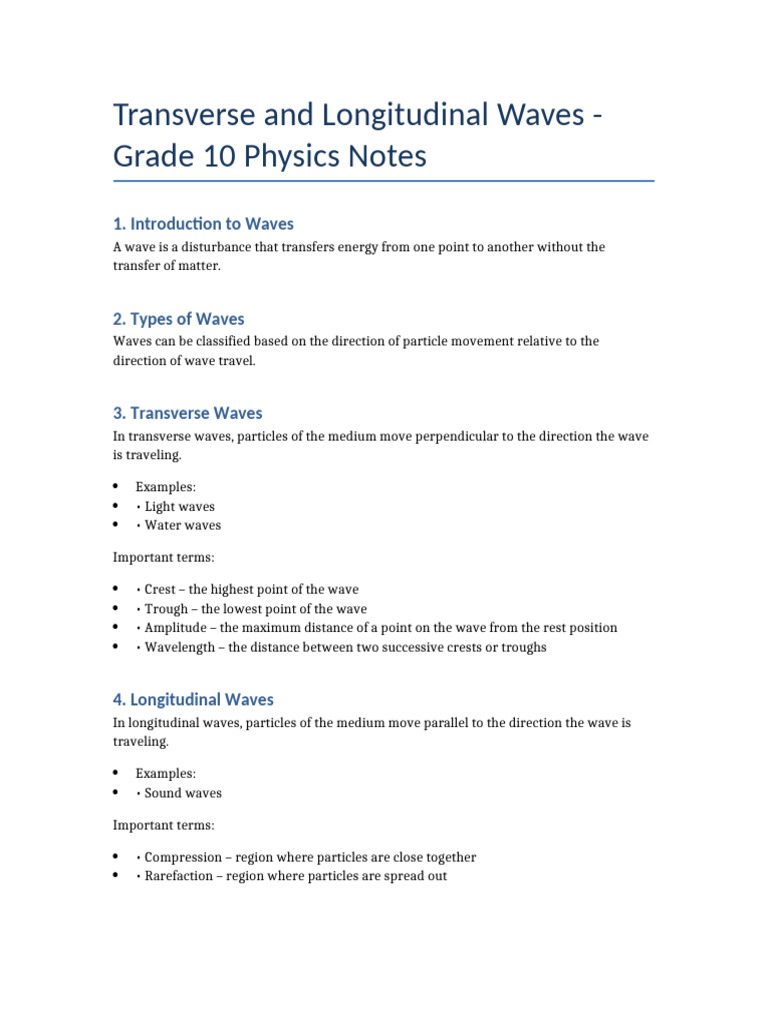 Transverse vs Longitudinal Waves Explained | PDF