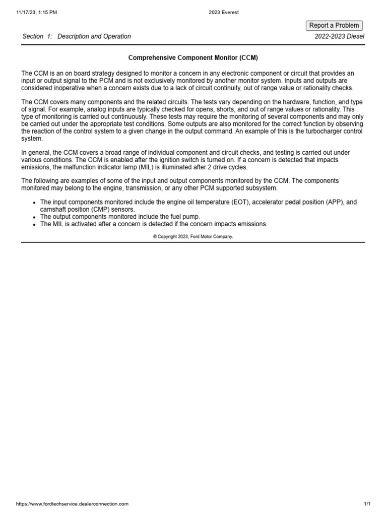 Comprehensive Component Monitor (CCM) | PDF | Throttle | Vehicle Parts