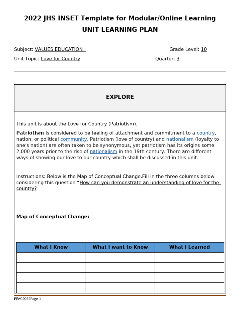 PEAC 2022 Learning Plan Template | PDF