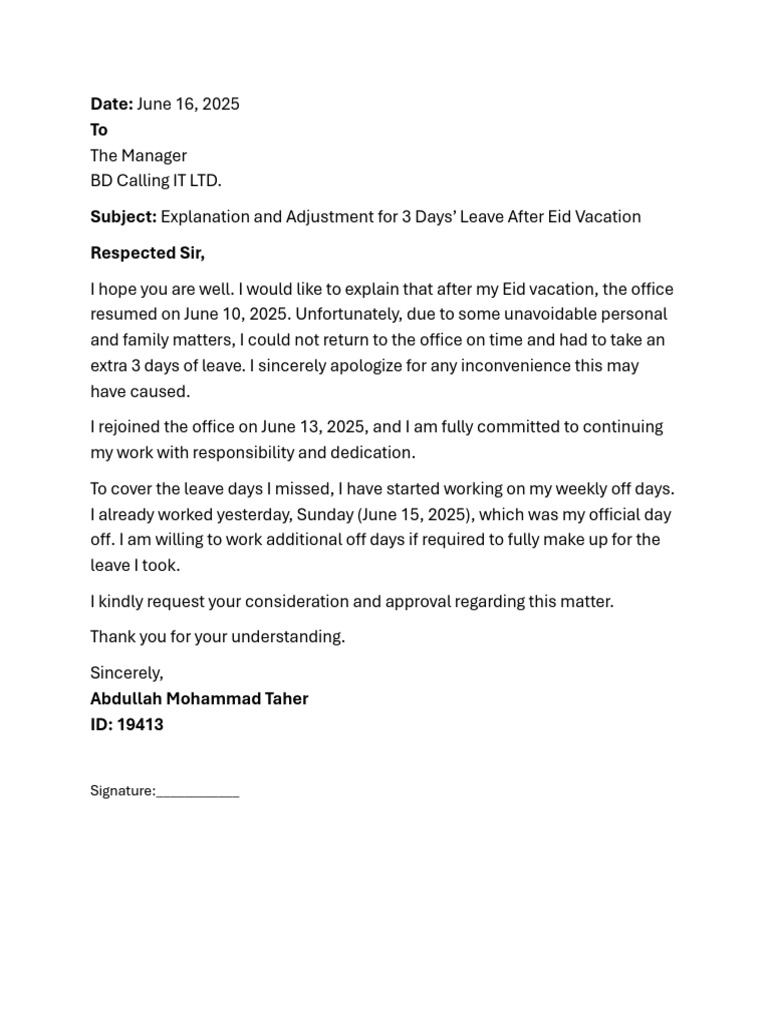 Eid Leave Adjustment Request | PDF
