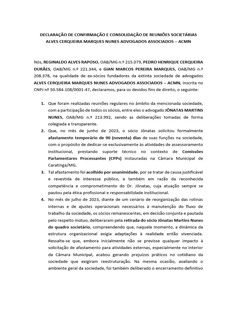 Confirmação de Reuniões da ACMN | PDF | Advogado