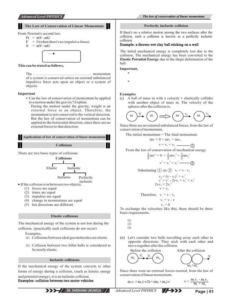 The Law of Conservation of Linear Momentum 205 Revision English | PDF ...