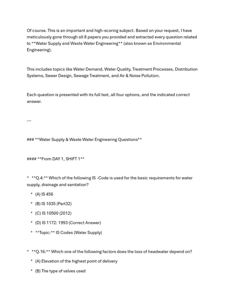 Water Supply & Wastewater Exam Questions | PDF | Sanitary Sewer | Sewerage