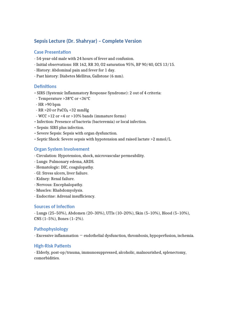 Sepsis Complete Detailed | PDF