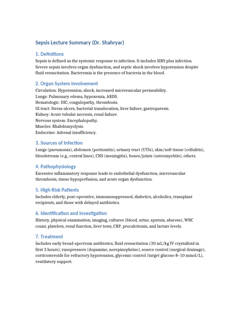 Sepsis Overview: Definitions and Management | PDF