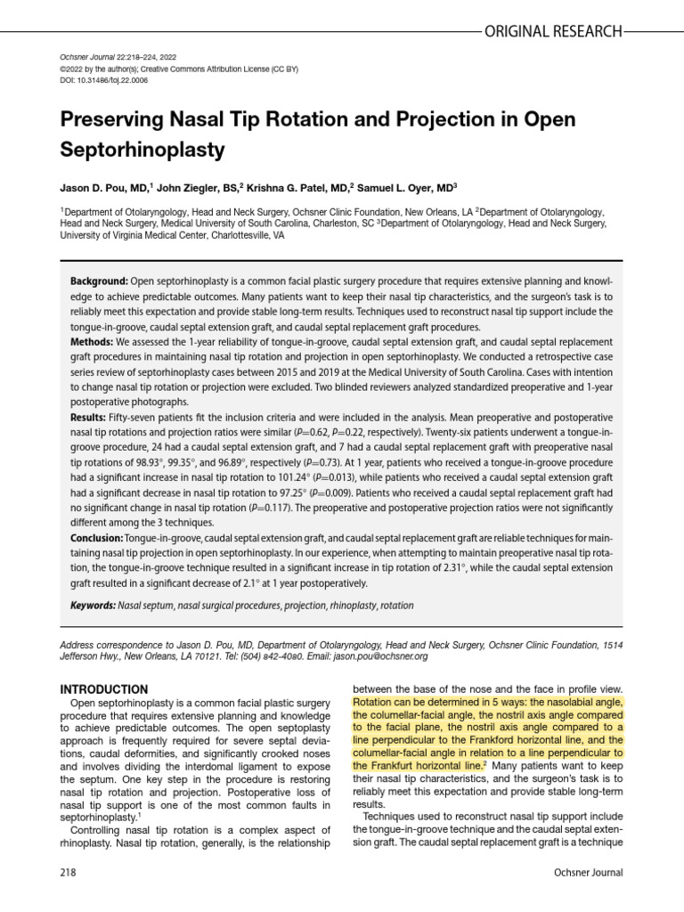 Preserving Nasal Tip Rotation and Projection in Open Diciembre | PDF ...