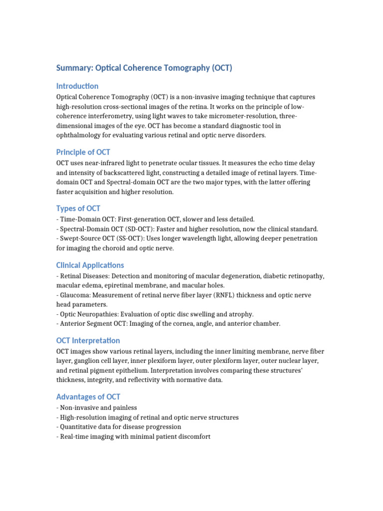 Optical Coherence Tomography Summary | PDF | Retina | Human Eye