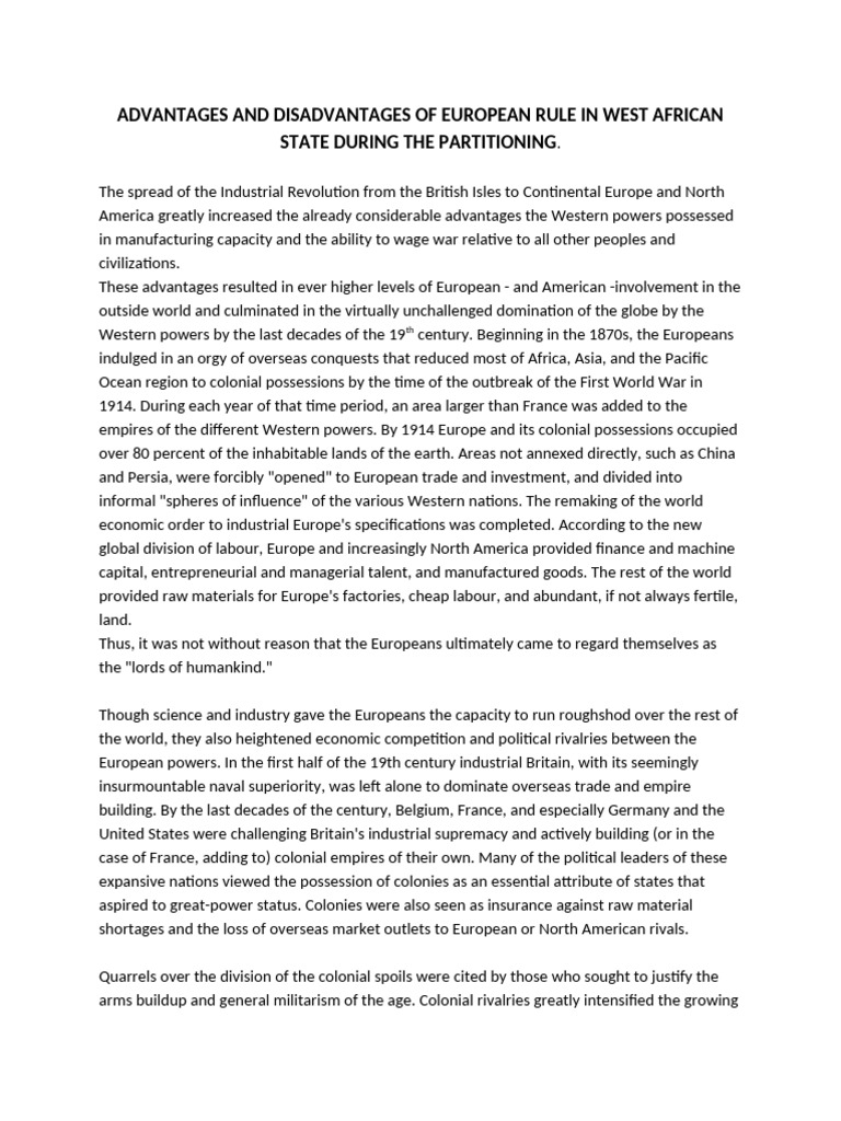 Advantages and Disadvantages of European Rule in West African State ...
