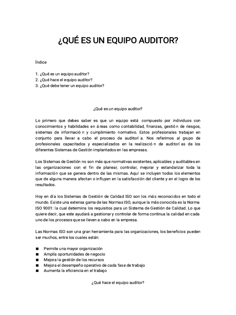 Funciones y características del equipo auditor | PDF | Auditoría | Business