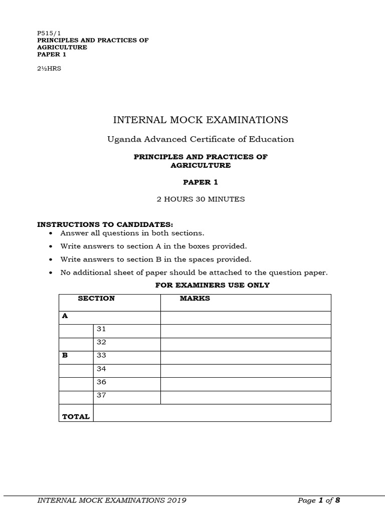 s6 Agriculture p1-2 Internal Mock | PDF | Leaf | Demand