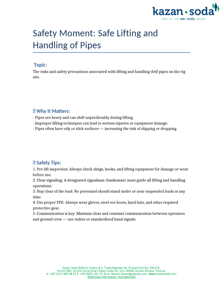 Safety Moment Pipe Lifting | PDF