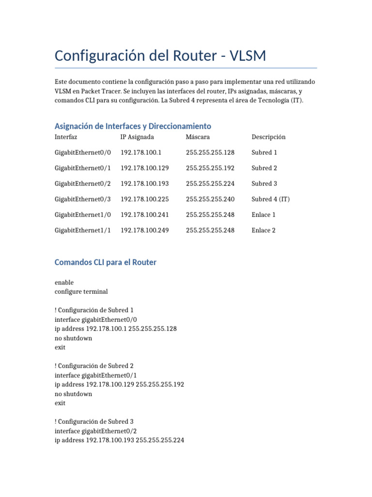 Guia Configuracion Router VLSM | PDF