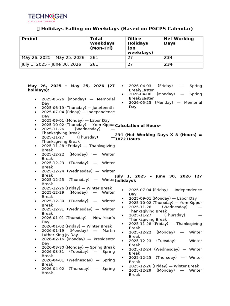 PGCPS Calendar and Hours Methodology | PDF | Workweek And Weekend ...
