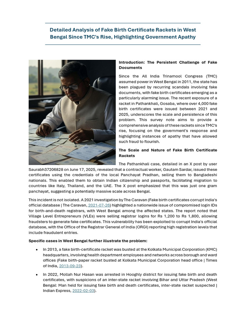Detailed Analysis of Fake Birth Certificate Rackets in West Bengal Since TMC | PDF | Birth ...