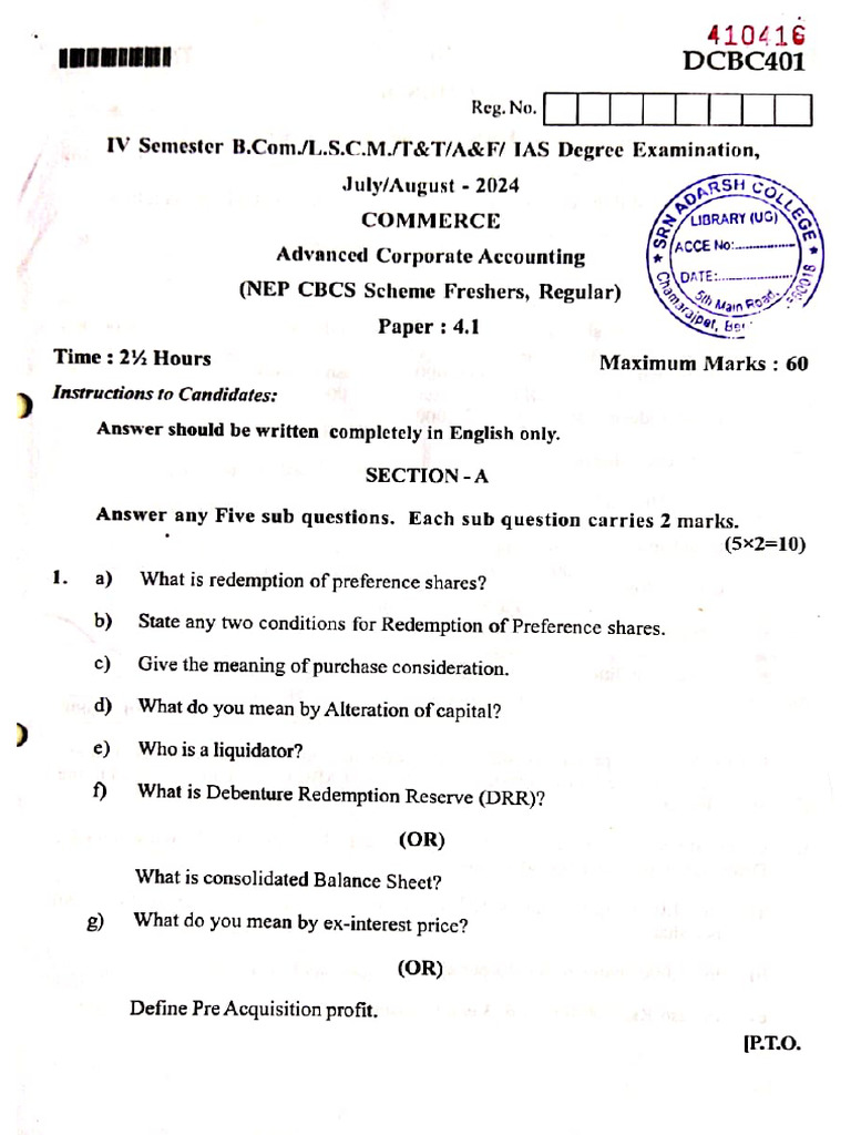 2024 BCOM Advanced-Corporate-Accounting | PDF