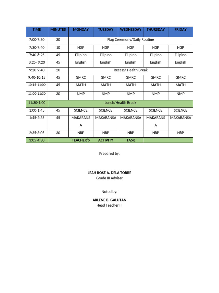 Class Program - Grade III-2025-2026 | PDF