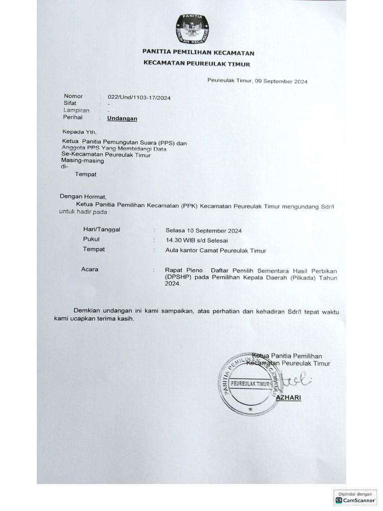 Undangan Rapat Pleno PPS Dan Anggota Bagian Data | PDF