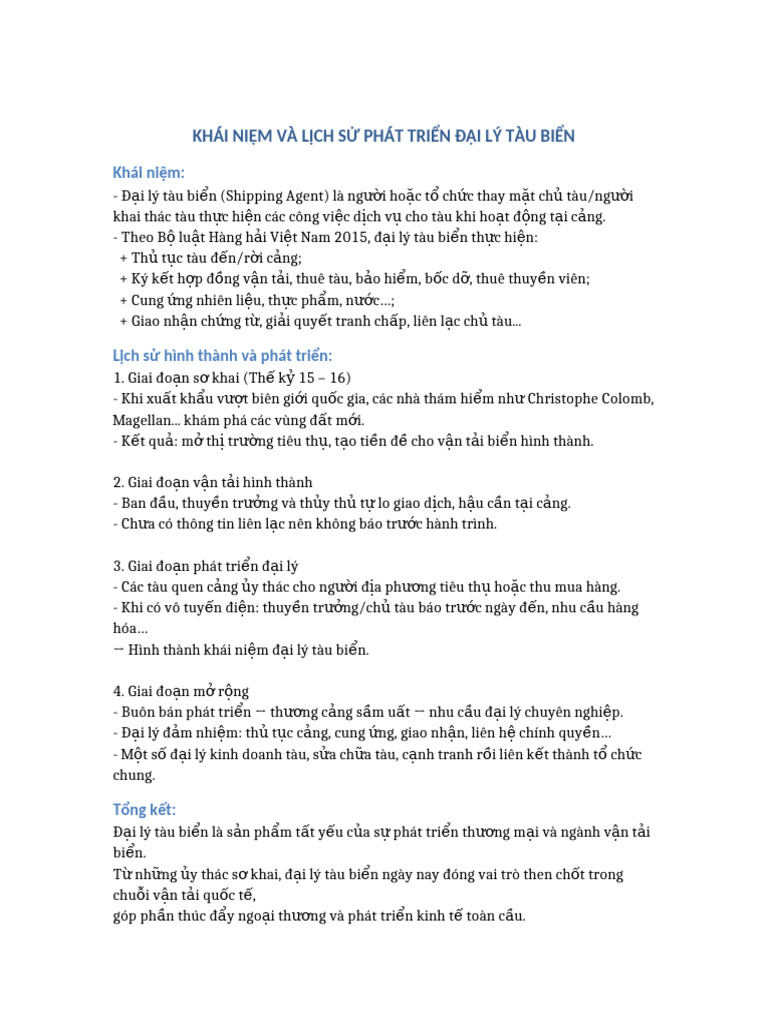 Tom Tat Khai Niem Va Lich Su Dai Ly Tau Bien | PDF