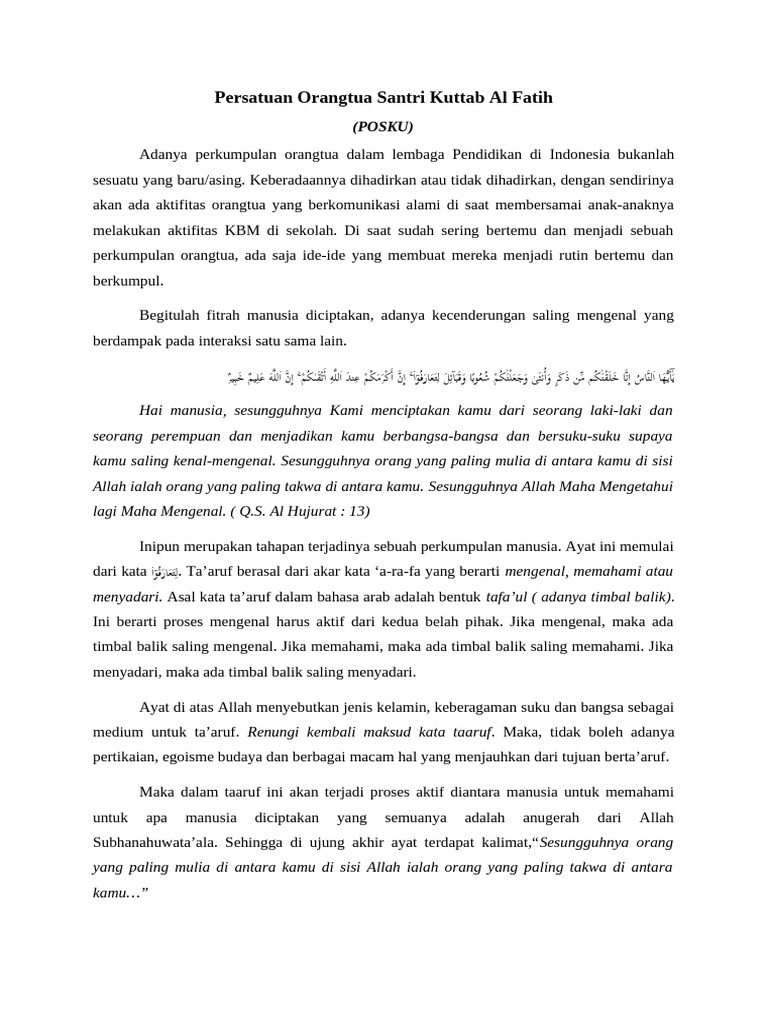 Persatuan Orangtua Santri Kuttab Al Fatih | PDF