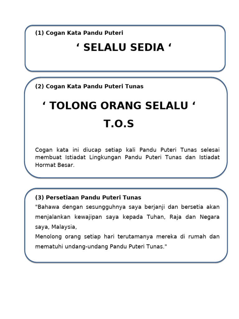 Cogan Kata Pandu Puteri Tunas | PDF