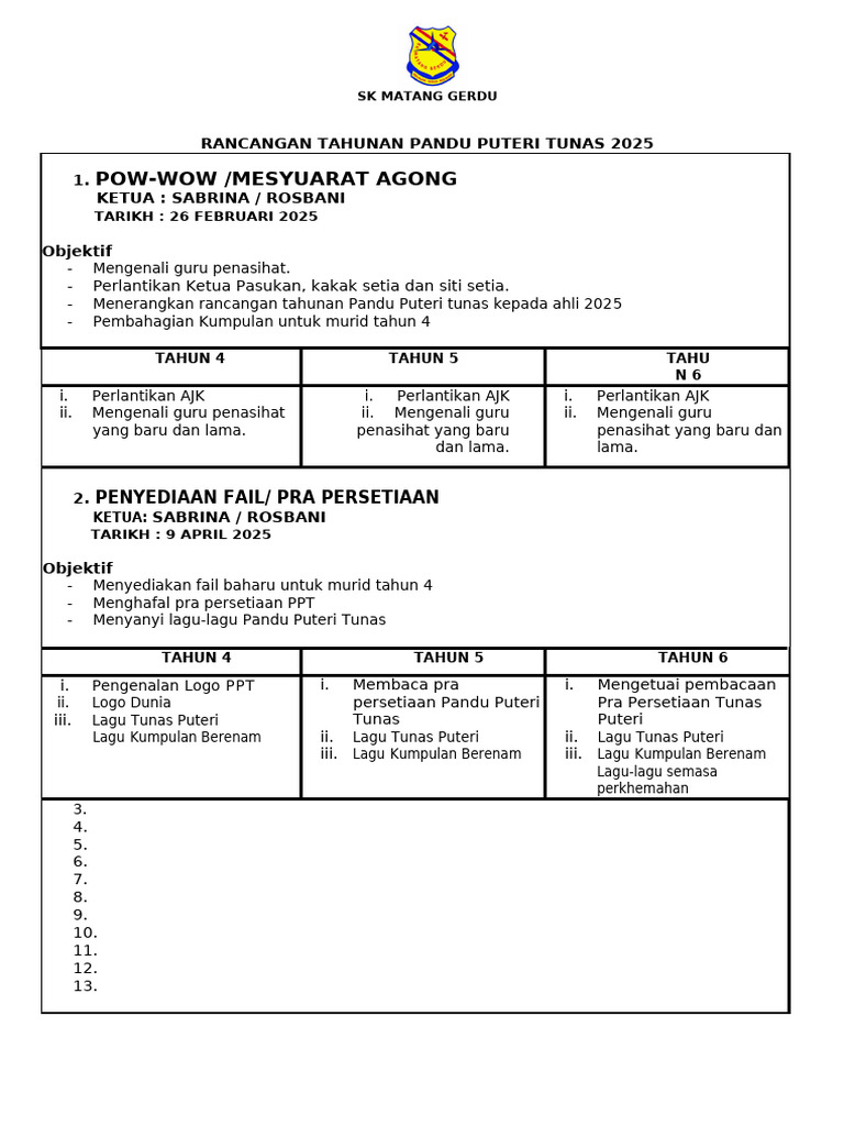 Rancangan Tahunan Tunas Puteri | PDF