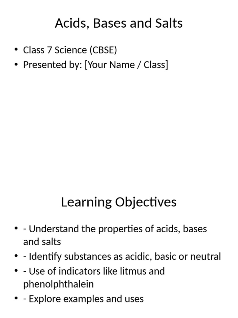 Acids, Bases, and Salts for Class 7 | PDF