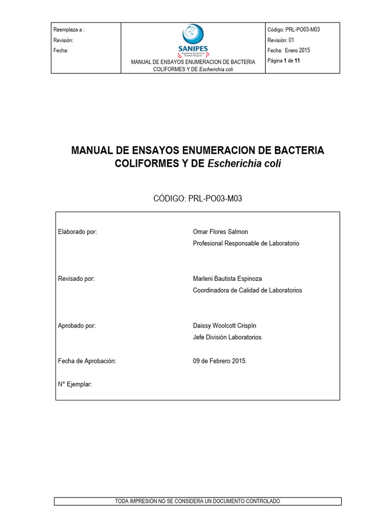 Enumeración de Coliformes y E. coli en Alimentos | PDF | Escherichia ...