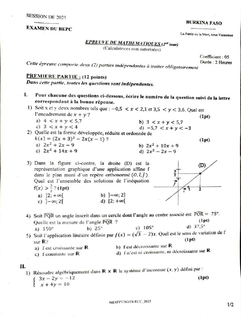 BEPC Math 2nd Tour | PDF