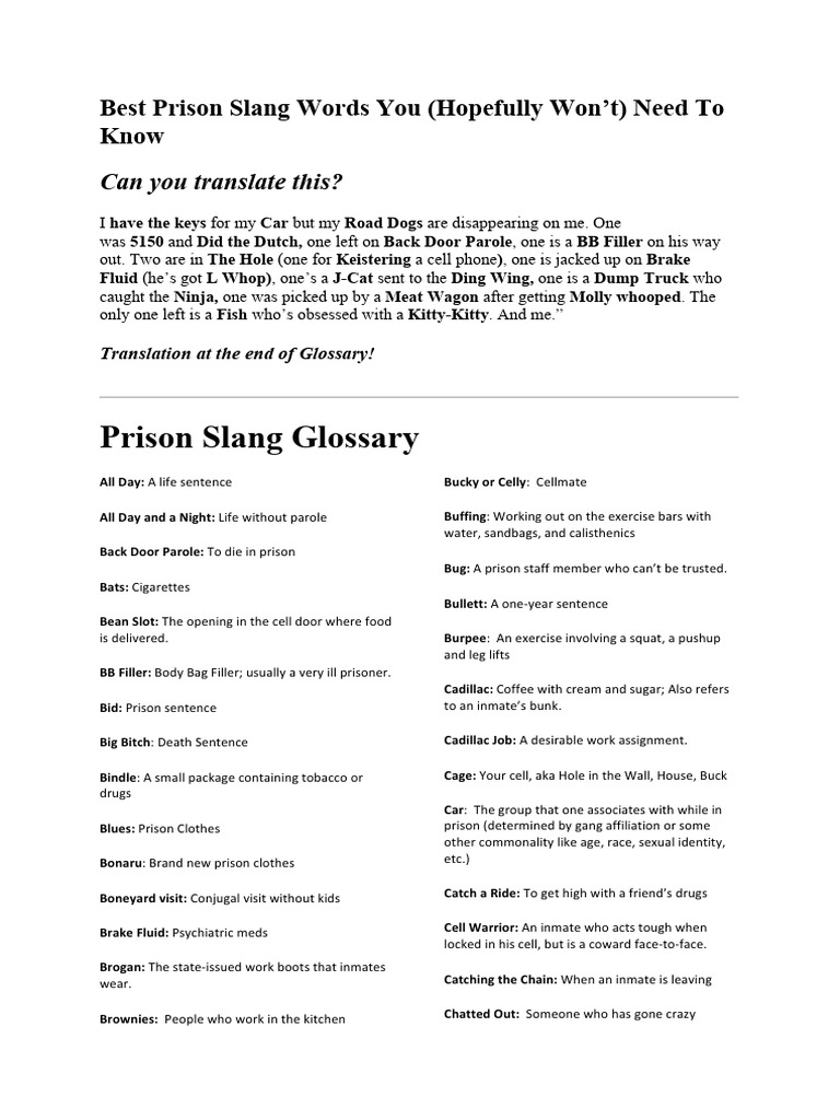 Best Prison Slang Words You Sol | PDF | Prison | Prisoner