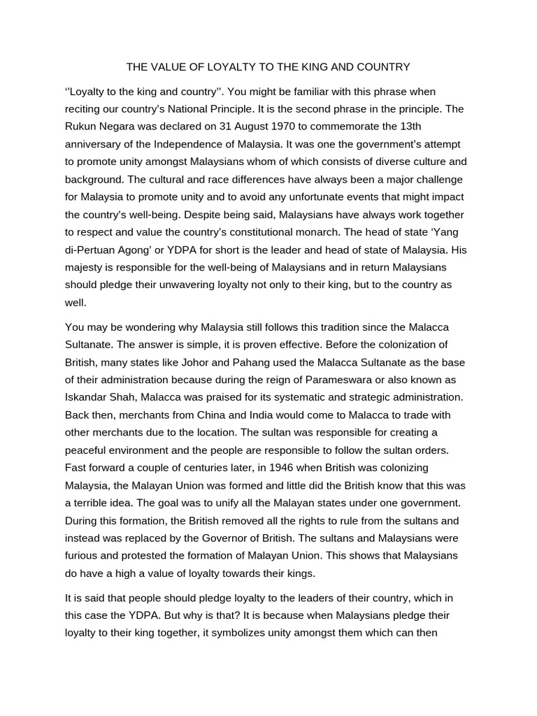 Loyalty to King and Country in Malaysia | PDF | Malaysia | Monarchy