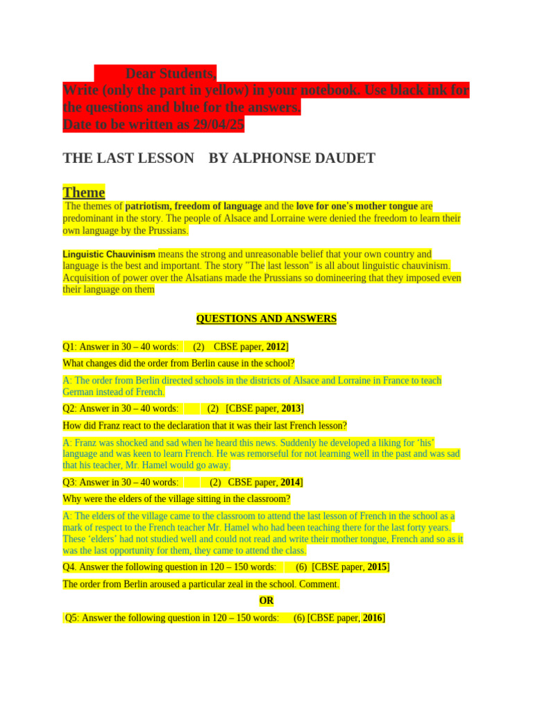 G 12 The Last Lesson NEW | PDF