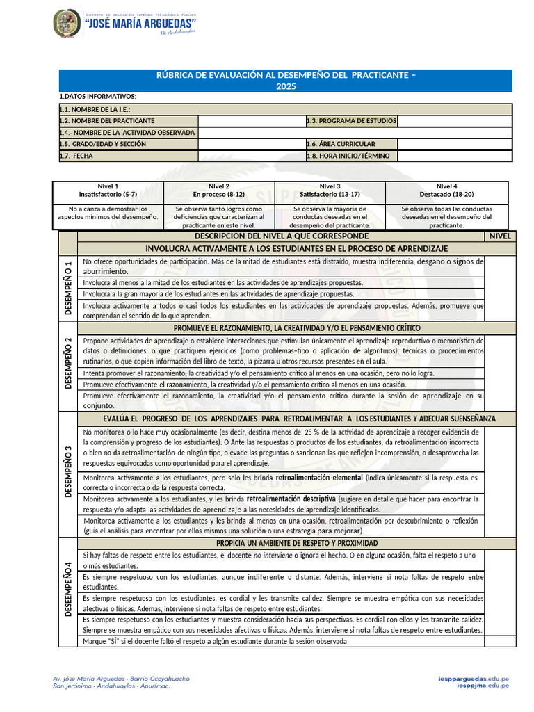 Rúbrica Eval. Desempeño-2025 | PDF | Evaluación | Aprendizaje