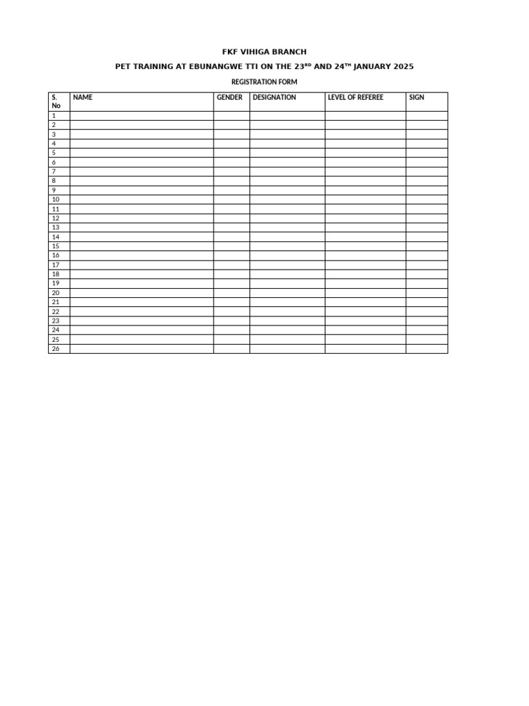 FKF Vihiga Branch Registration Form | PDF
