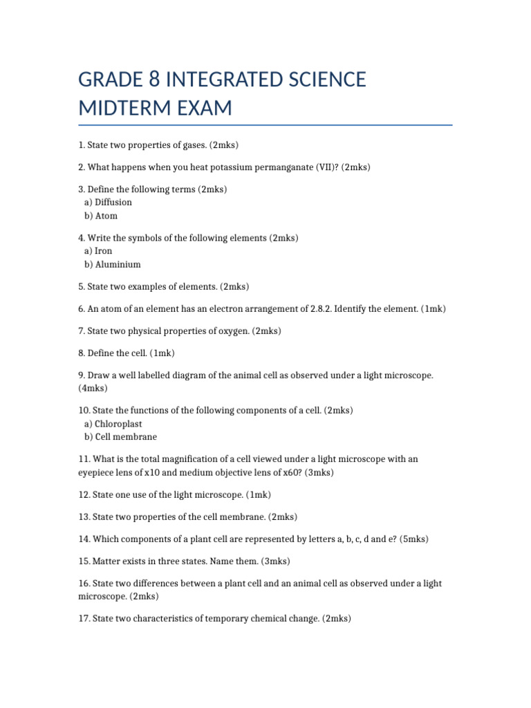 Grade 8 Integrated Science Exam | PDF