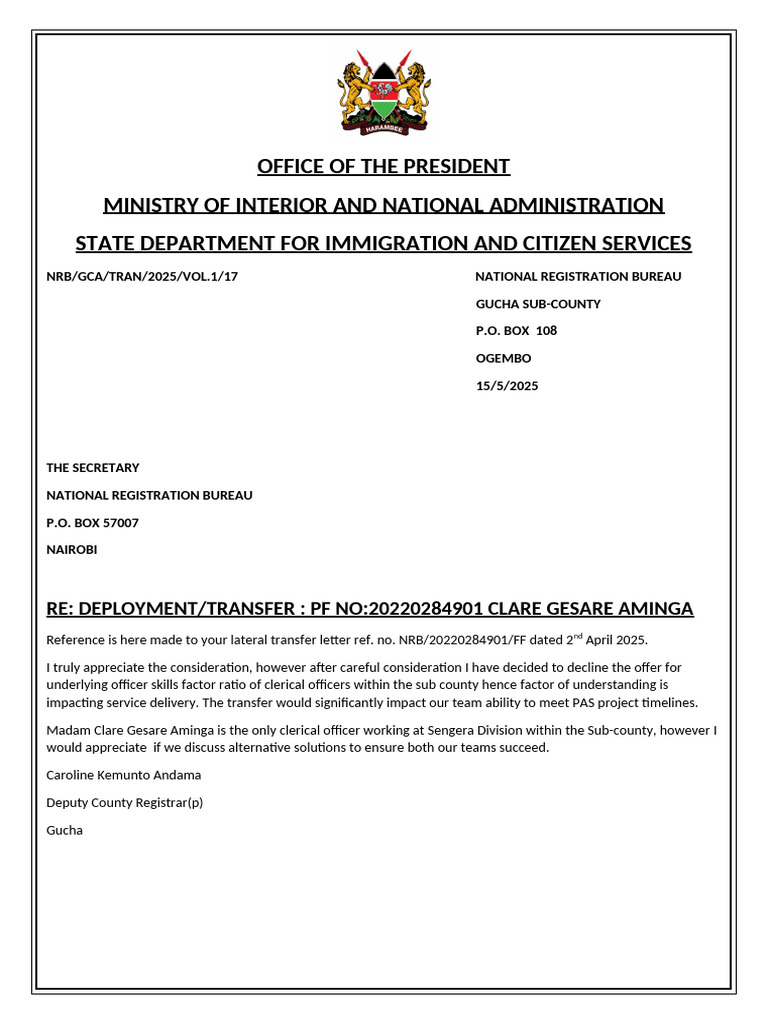 Letter For Deployment - 031019 | PDF