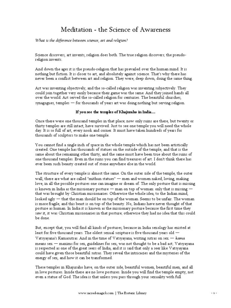 Meditation - The Science of Awareness (Osho) | PDF