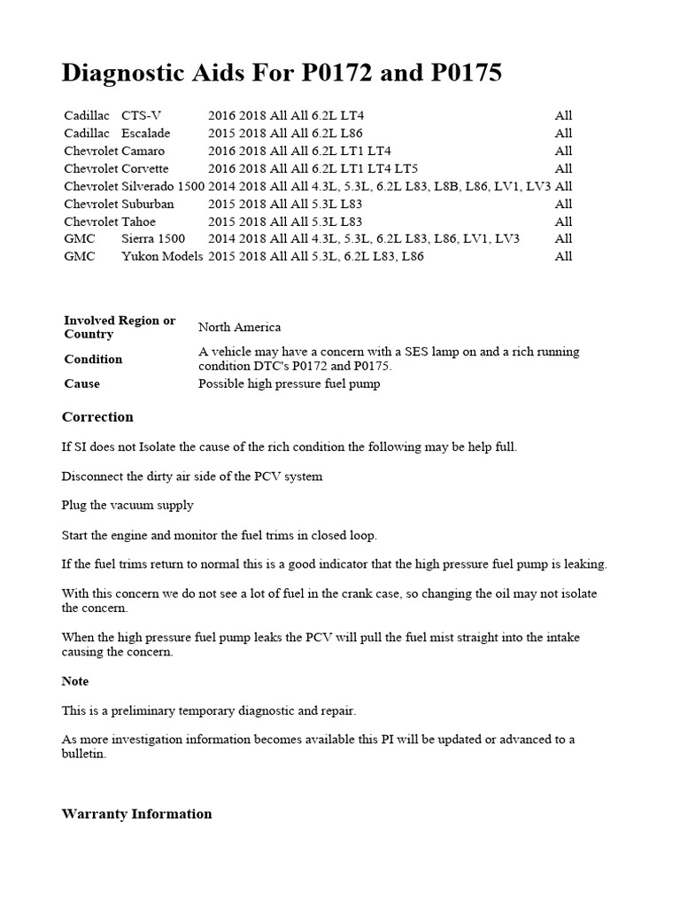 GM Diagnostic P0172 P0175 | PDF