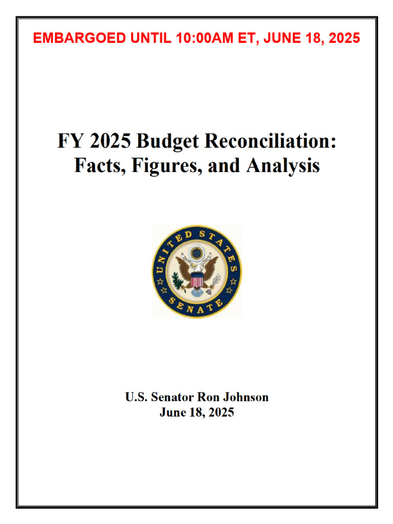 Sen Johnson - FY25 Budget Reconciliation Report | PDF | Baseline ...