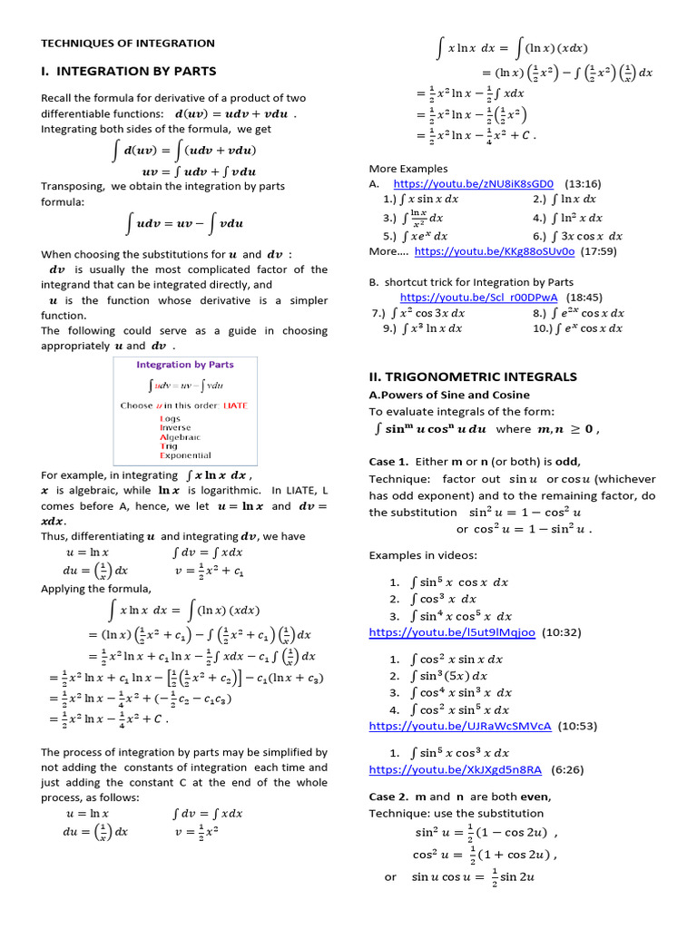Integration Techniques Explained | PDF | Trigonometric Functions ...