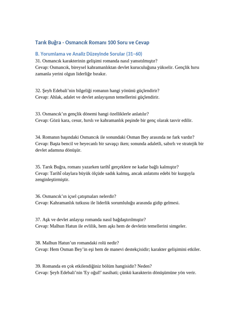 Osmancik 31 60 Sorular Cevaplar | PDF
