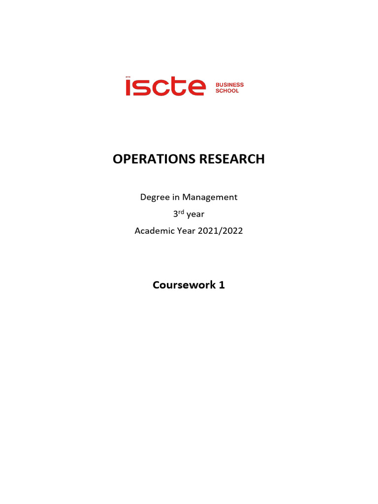 Coursework - 1 - OR - 2021 - 22 3 | PDF | Microsoft Excel | Mathematical Optimization