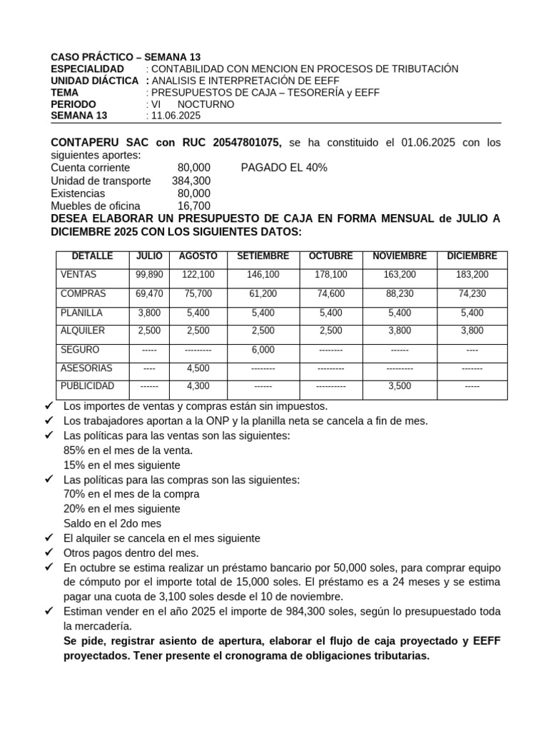 Caso Prctico Semana 13 Prespuesto y Eeff Proyectado | PDF