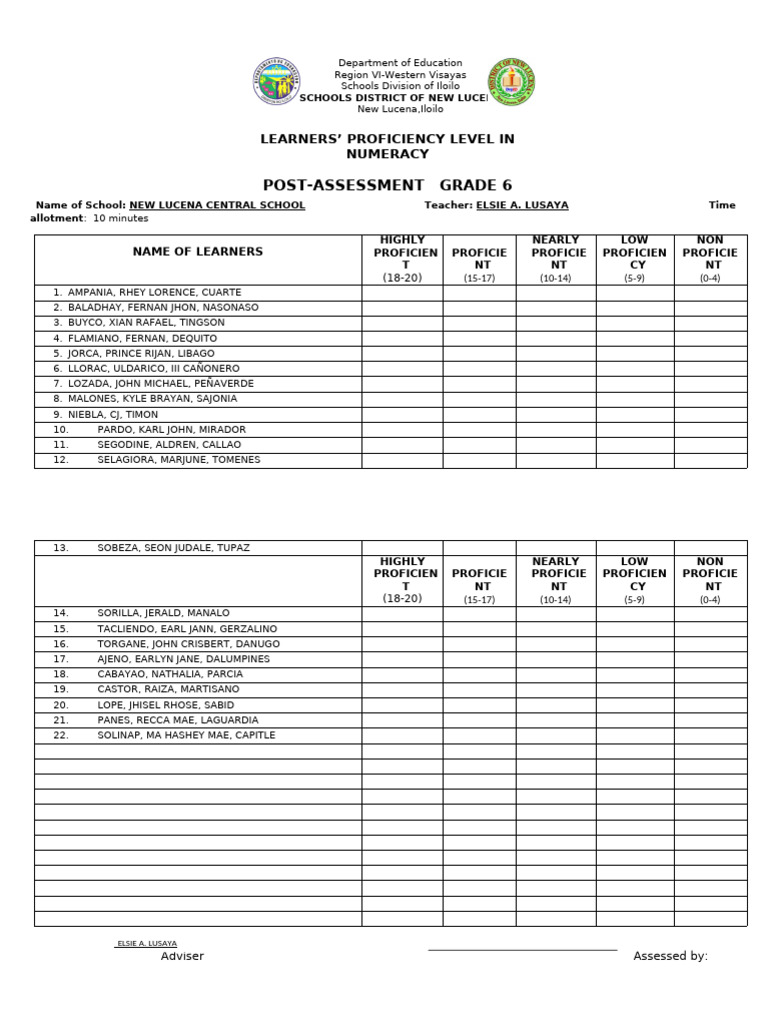 Grade 6 Numeracy Proficiency Assessment | PDF