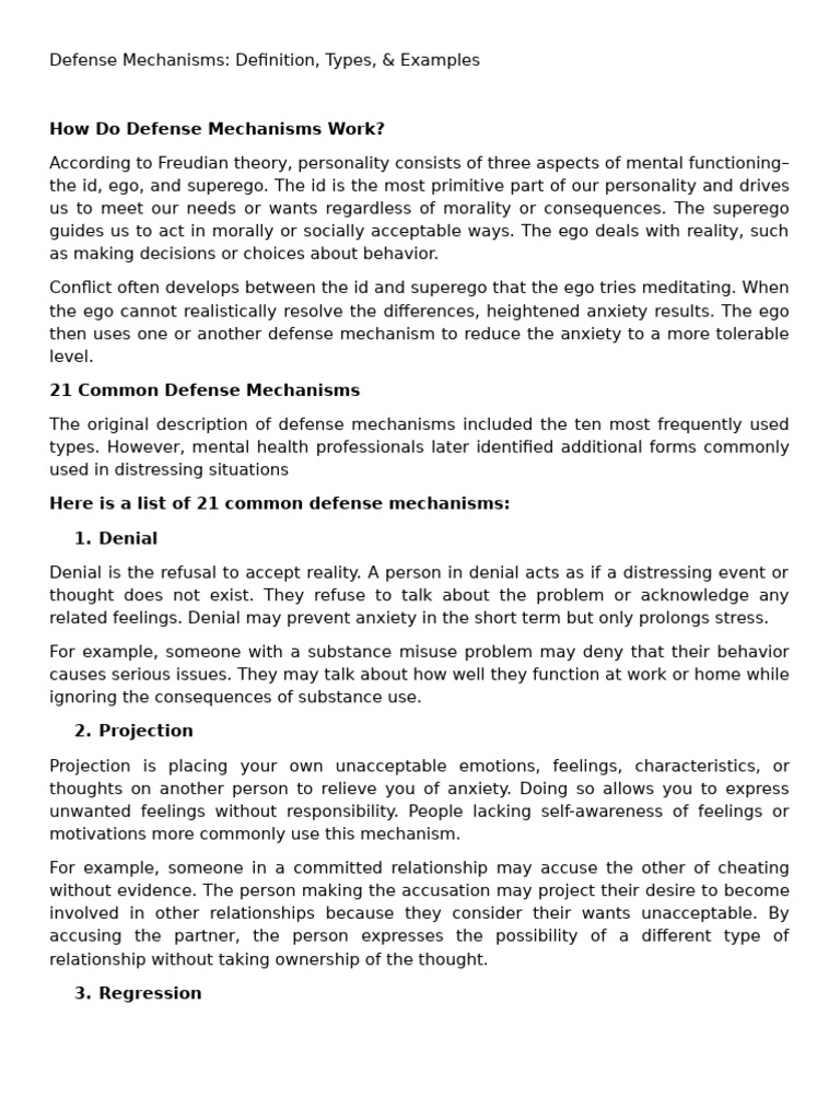Different Psychoanalytic Defense Mechanisms | PDF | Dissociation ...