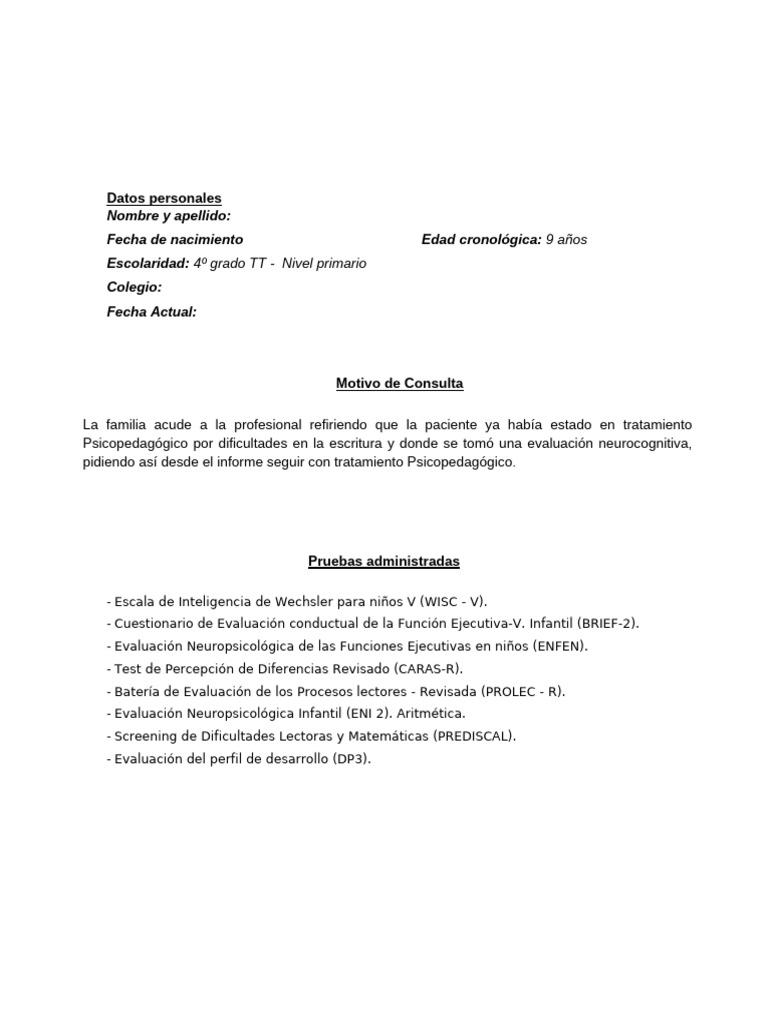 Impresion Diagnostica Paciente Isabella Mora | PDF | Mente | Memoria