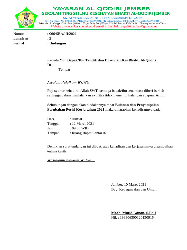 Undangan Rapat Bulanan Wa | PDF