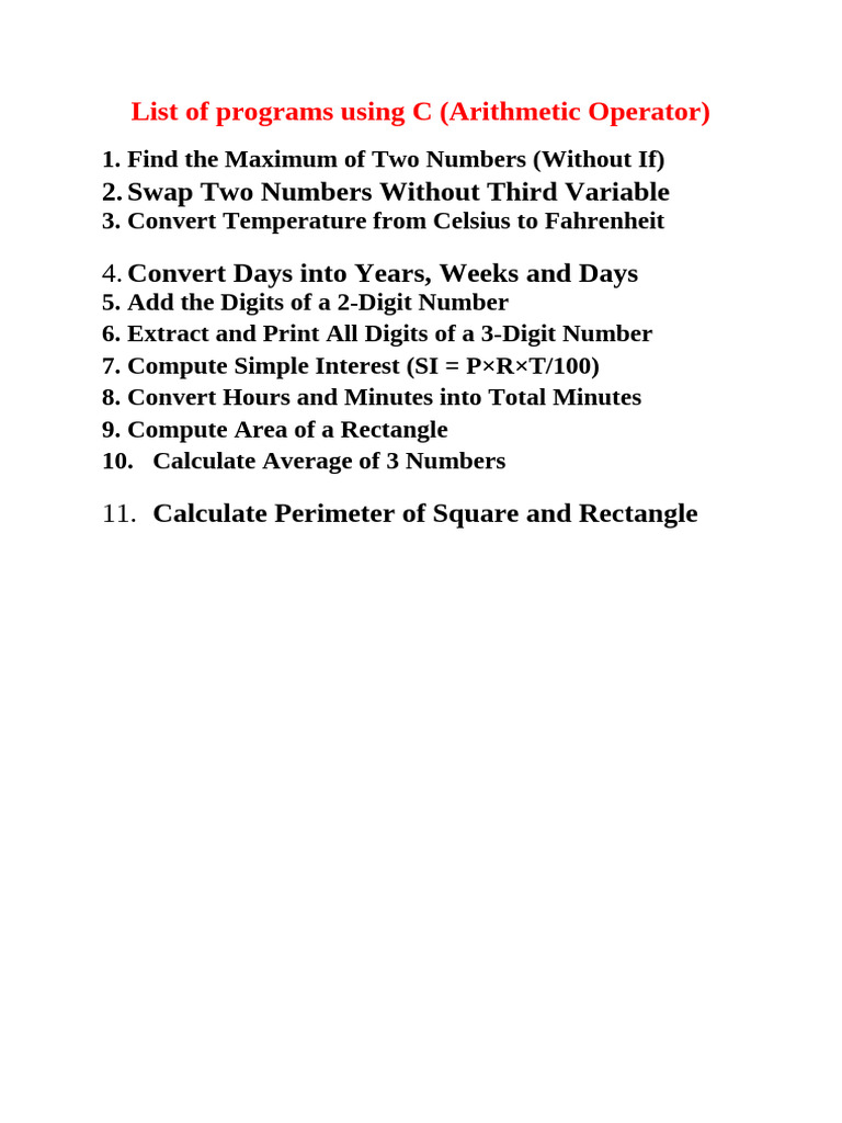 List of Programs Using C | PDF